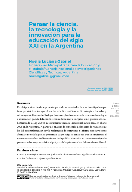 (PDF) Pensar la ciencia, la tecnología y la innovación para la educación del siglo XXI en la ...