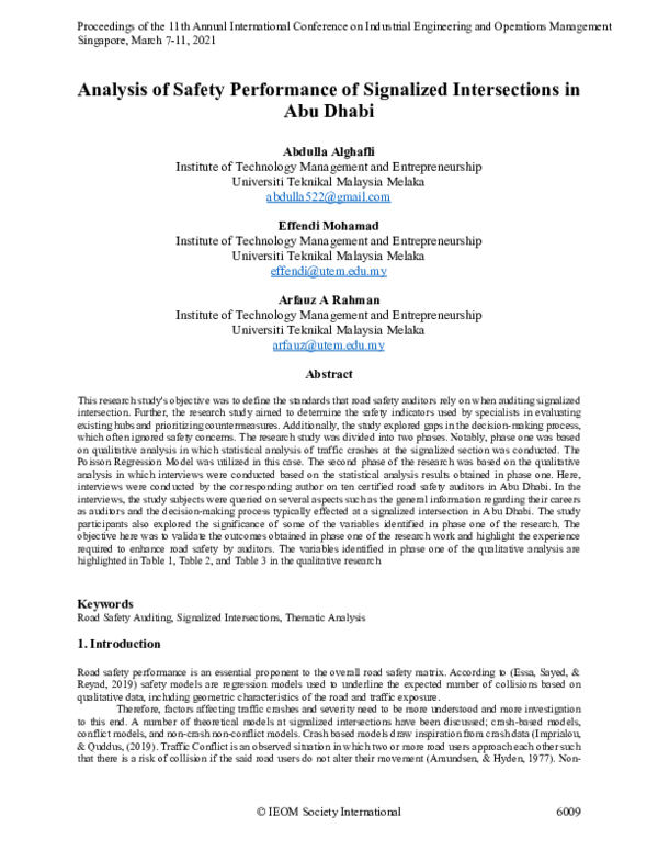 (PDF) Analysis of Safety Performance of Signalized Intersections in Abu Dhabi
