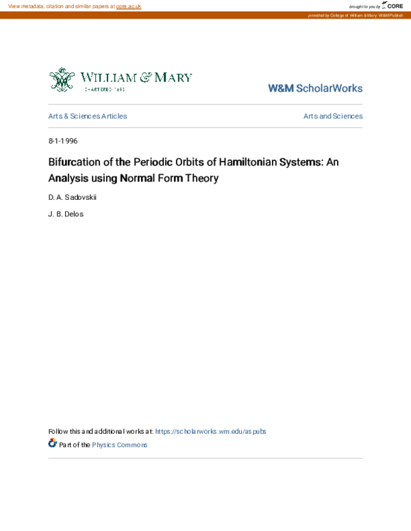 (PDF) Bifurcation of the periodic orbits of Hamiltonian systems: An analysis using normal form ...
