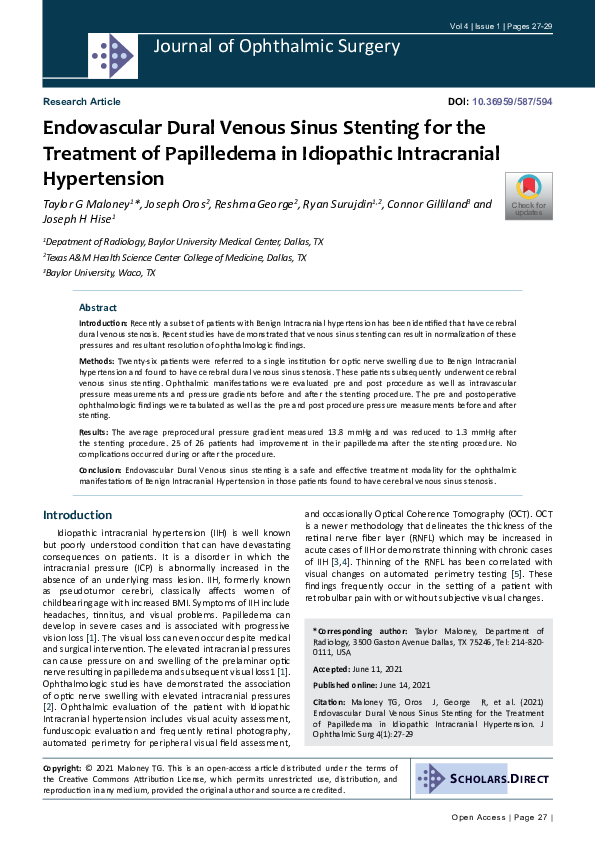 (PDF) Endovascular Dural Venous Sinus Stenting for the Treatment of ...