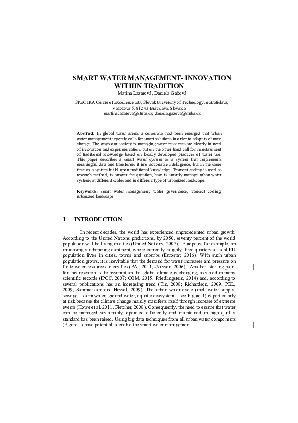 (PDF) Smart Water Management- Innovation Within Tradition