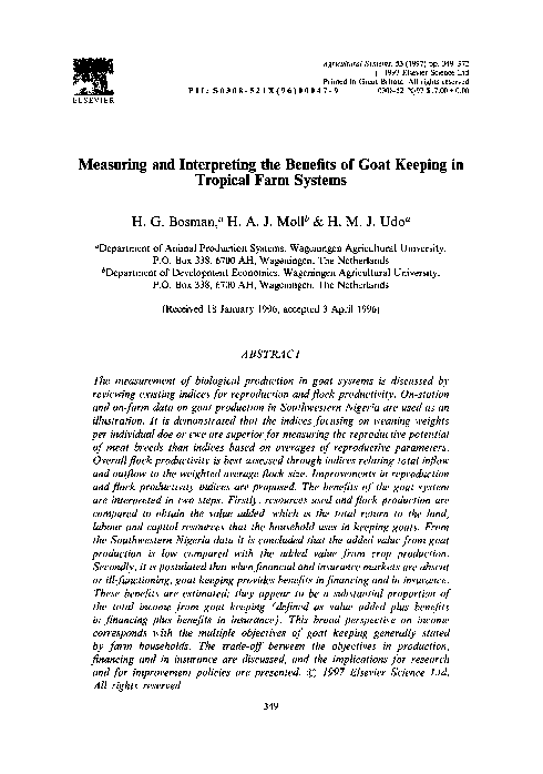 (PDF) Measuring and interpreting the benefits of goat keeping in ...