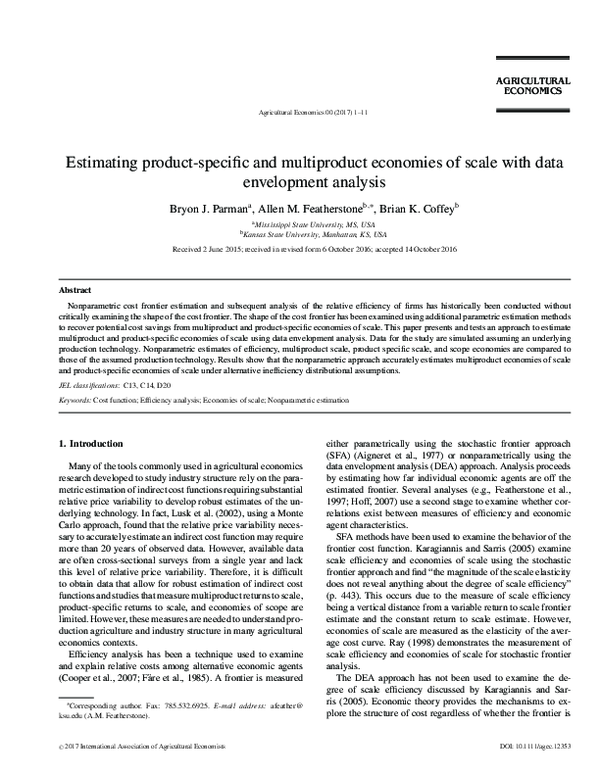 (PDF) Estimating product‐specific and multiproduct economies of scale with data envelopment analysis