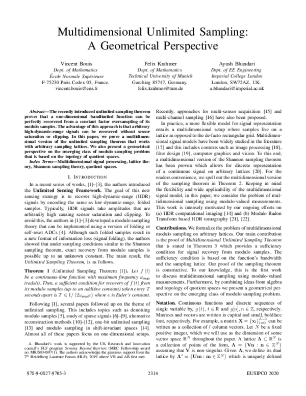 (PDF) Multidimensional Unlimited Sampling: A Geometrical Perspective