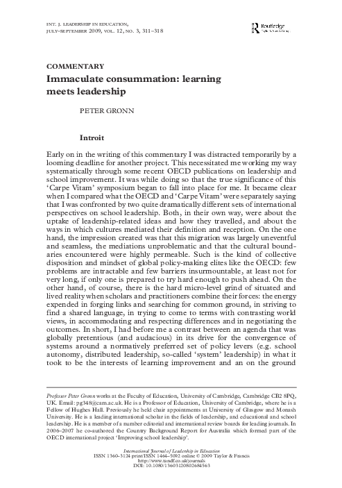 (PDF) Immaculate consummation: learning meets leadership