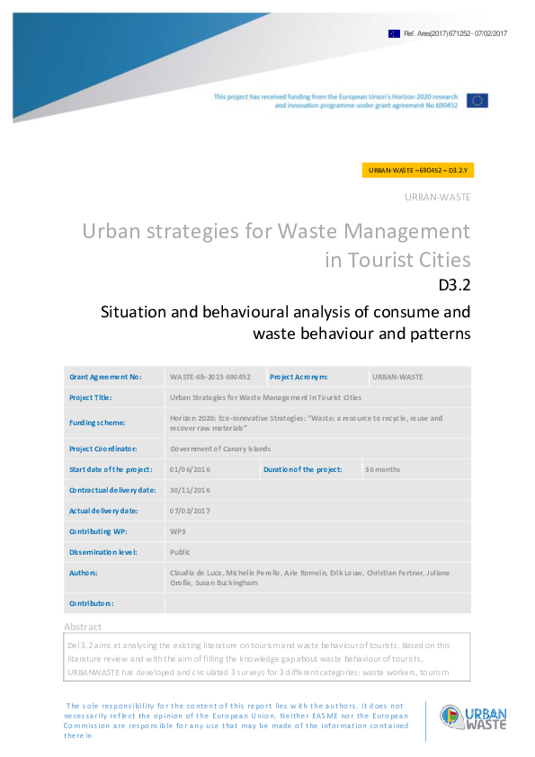 (PDF) Urban strategies for Waste Management in Tourist Cities:Situation ...