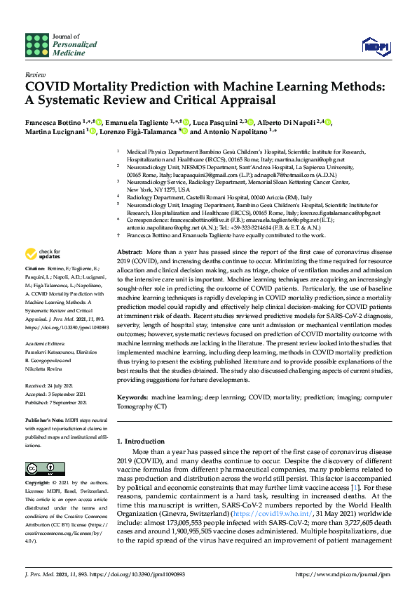 (PDF) COVID Mortality Prediction with Machine Learning Methods: A Systematic Review and Critical ...