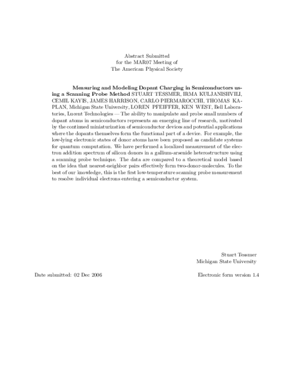 (PDF) Measuring and Modeling Dopant Charging in Semiconductors using a ...