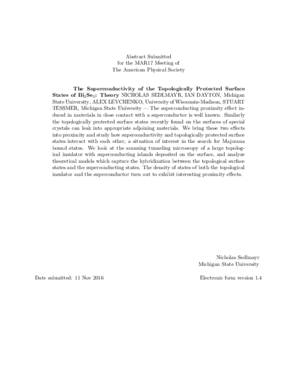 (PDF) The Superconductivity of the Topologically Protected Surface ...