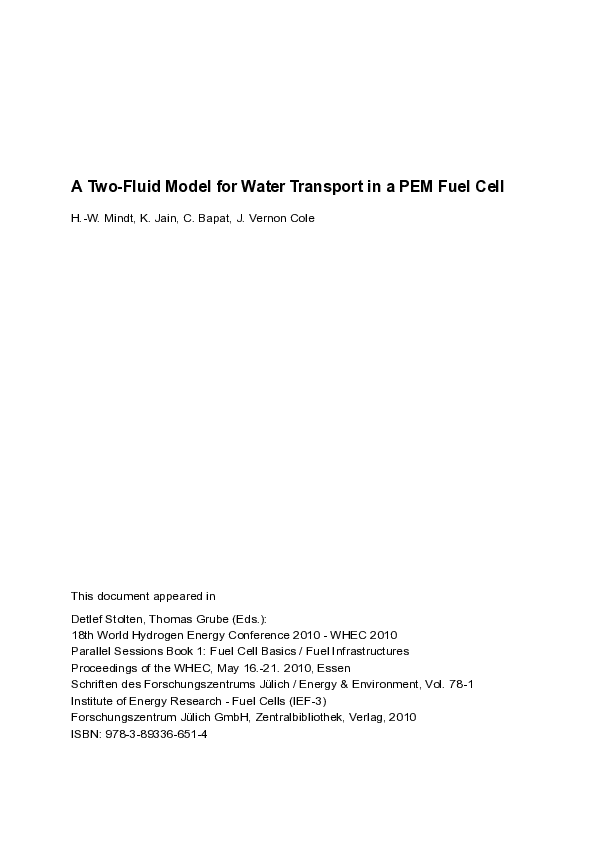 (PDF) A Two-Fluid Model for Water Transport in a PEM Fuel Cell