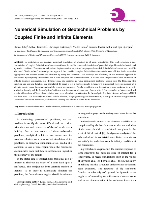 (PDF) Numerical Simulation of Geotechnical Problems by Coupled Finite and Infinite Elements