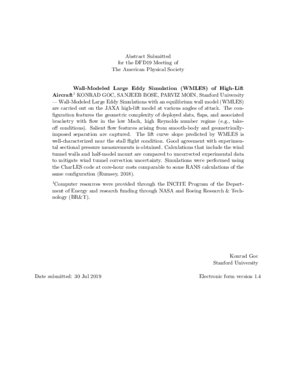 (PDF) Wall-Modeled Large Eddy Simulation (WMLES) of High-Lift Aircraft