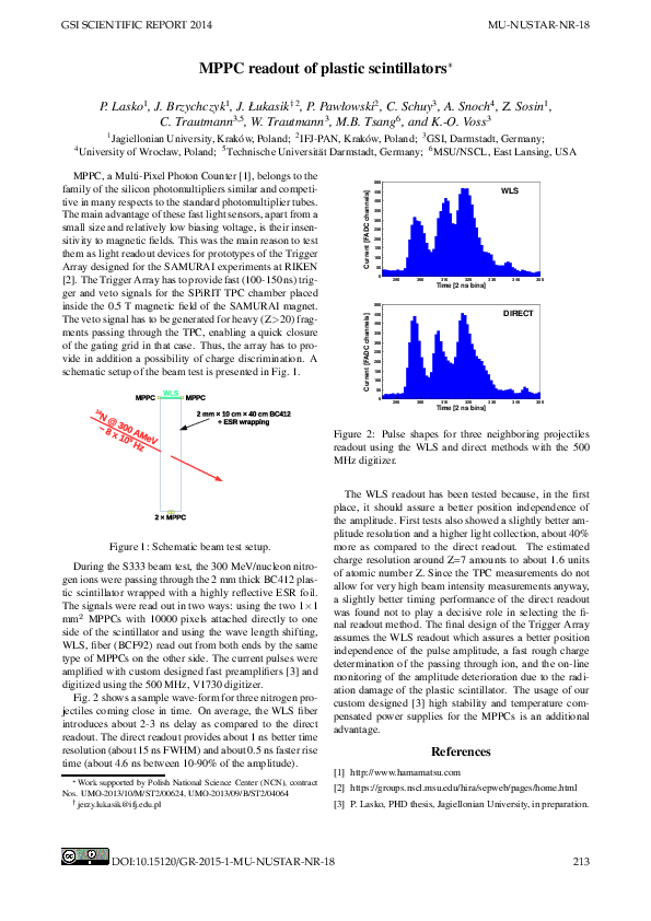 (PDF) MPPC readout of plastic scintillators