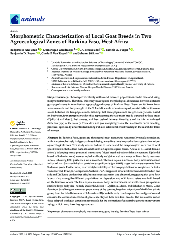 (PDF) Morphometric Characterization of Local Goat Breeds in Two Agroecological Zones of Burkina ...