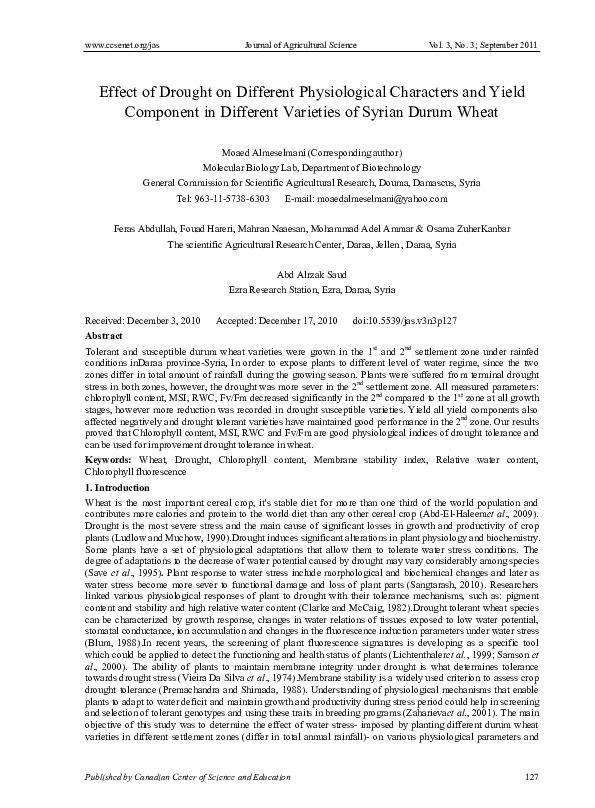 (PDF) Effect of Drought on Different Physiological Characters and Yield ...