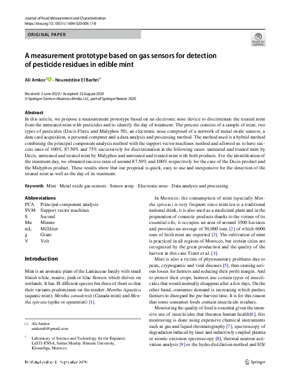 (PDF) Gas Sensor Prototype for Pesticide Detection in Mint