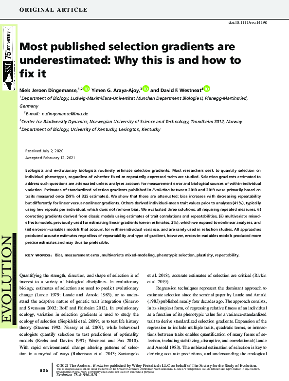 (PDF) Improving Accuracy of Selection Gradients