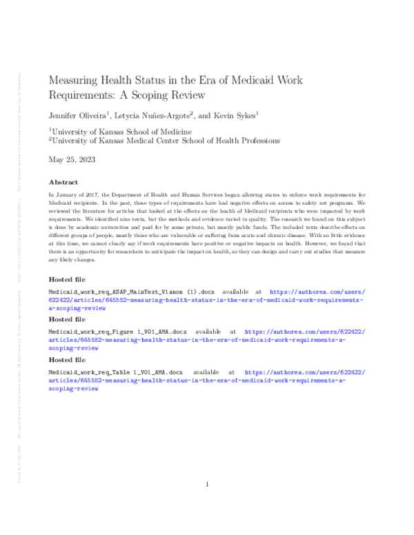 (PDF) Measuring Health Status in the Era of Medicaid Work Requirements ...
