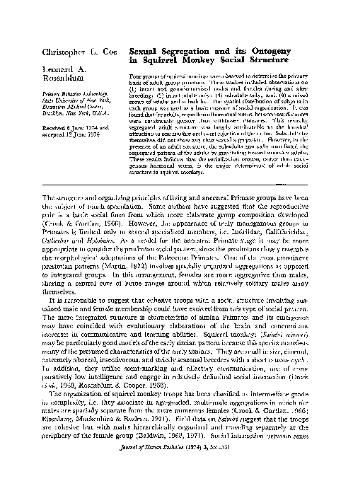 (PDF) Sexual segregation and its ontogeny in squirrel monkey social ...