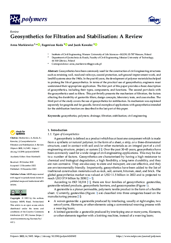 (PDF) Geosynthetics for Filtration and Stabilisation: A Review