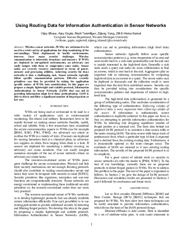 (PDF) Lightweight Information Authentication Protocol for WSNs