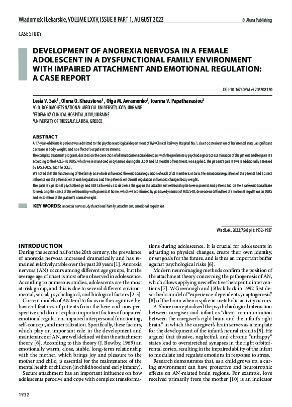 (PDF) Development of Anorexia Nervosa in a Female Adolescent in a ...