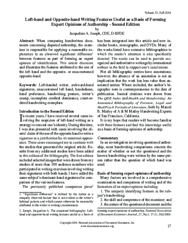 (PDF) Left-hand and Opposite-hand Writing Features Useful as a Basis of ...