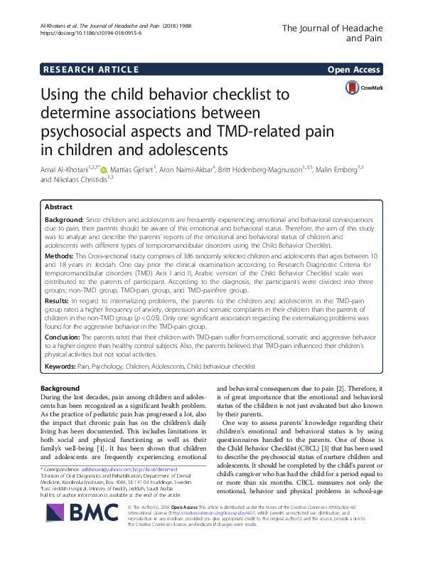 (PDF) Using the child behavior checklist to determine associations ...