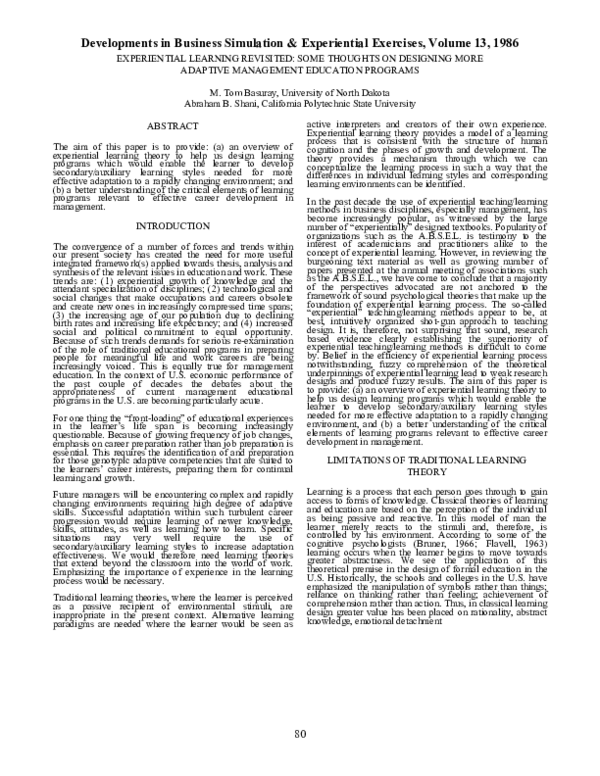 (PDF) Experiential Learning Revisited: Some Thoughts on Designing More Adaptive Management ...