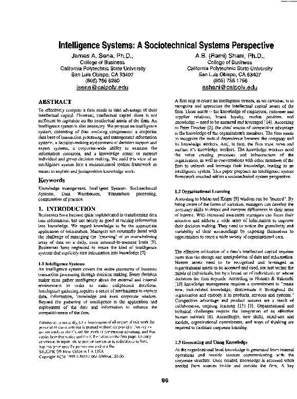 (PDF) Intelligence systems