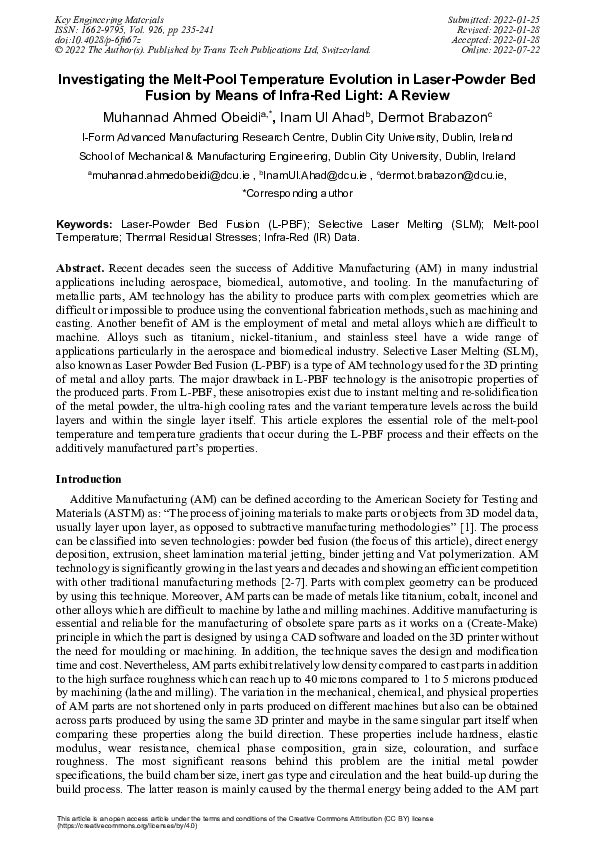 (PDF) Investigating the Melt-Pool Temperature Evolution in Laser-Powder Bed Fusion by Means of ...