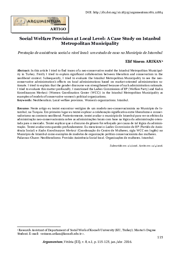 (PDF) Social Welfare Provision at Local Level: A Case Study on Istanbul ...