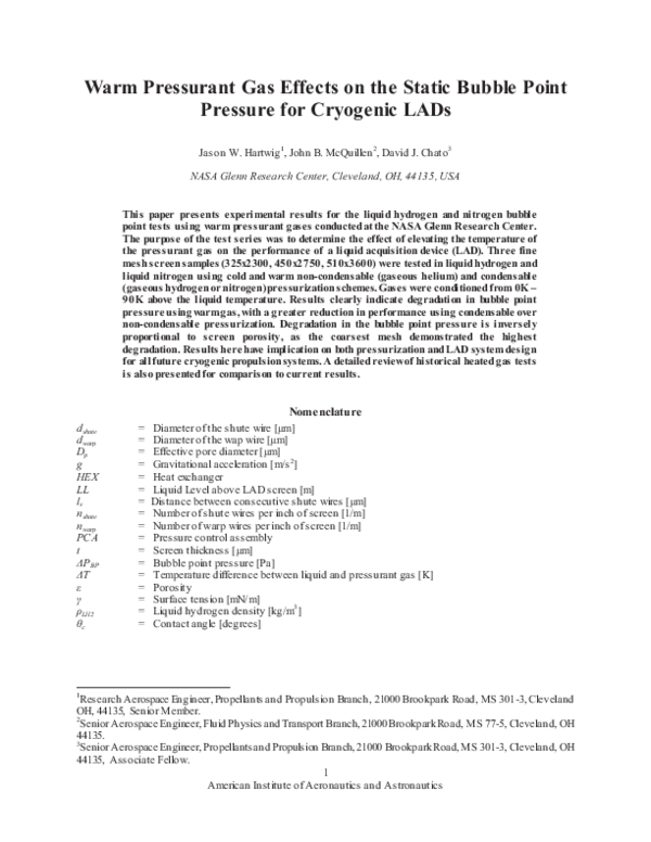 (PDF) Warm Pressurant Gas Effects on the Static Bubble Point Pressure ...