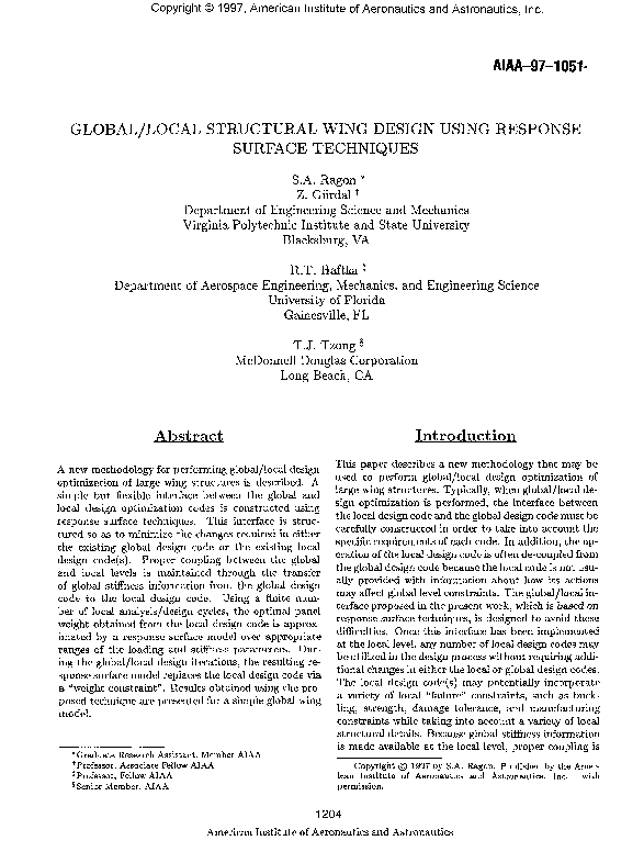 (PDF) Global/local structural wing design using response surface techniques