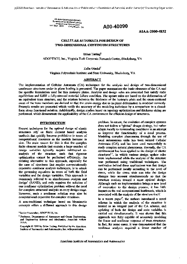 Pdf Cellular Automata For Design Of Two Dimensional Continuum Structures Zafer Gurdal