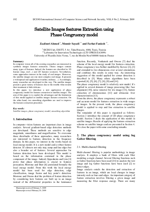 (PDF) Satellite Images features Extraction using Phase Congruency model