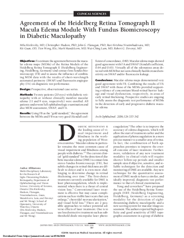(PDF) Agreement of the Heidelberg Retina Tomograph II Macula Edema ...
