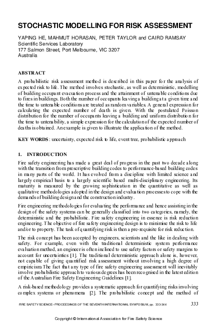 (PDF) Stochastic Modelling For Risk Assessment