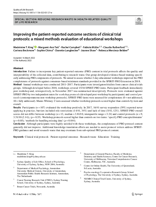 (PDF) Improving the patient-reported outcome sections of clinical trial ...