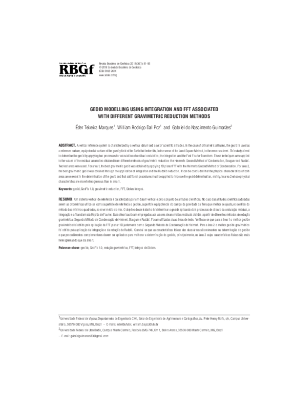 Pdf Geoid Modelling Using Integration And Fft Associated With Different Gravimetric Reduction