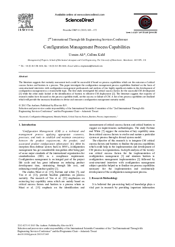 (PDF) Configuration Management Process Capabilities | Callum Kidd ...