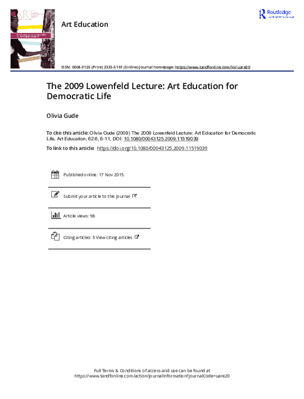 (PDF) The 2009 Lowenfeld Lecture: Art Education for Democratic Life
