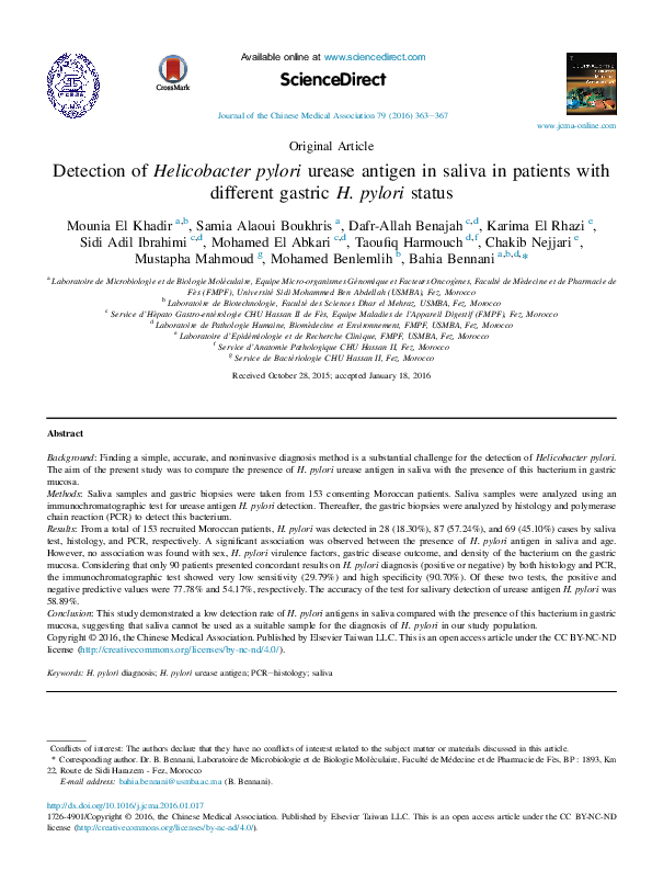 (PDF) Detection of Helicobacter pylori urease antigen in saliva in ...