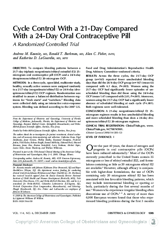(PDF) Cycle Control With a 21-Day Compared With a 24-Day Oral ...