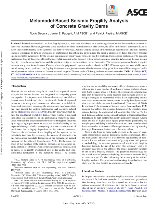 (PDF) Metamodel-Based Seismic Fragility Analysis of Concrete Gravity Dams