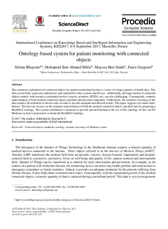 (PDF) Ontology-based system for patient monitoring with connected objects