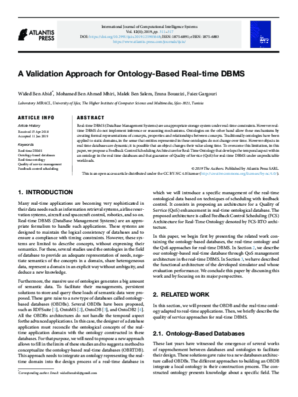 Pdf A Validation Approach For Ontology Based Real Time Dbms Faiez Gargouri