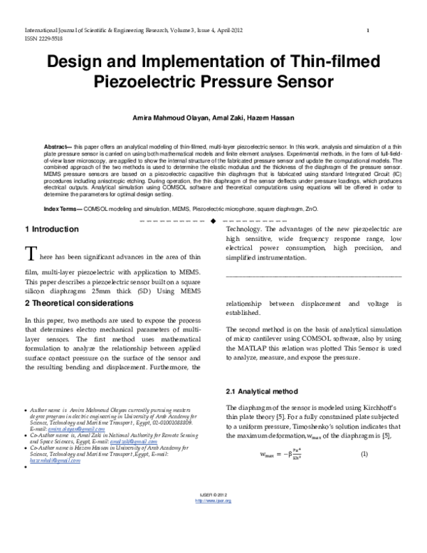 (PDF) Design and Implementation of Thin-filmed Piezoelectric Pressure Sensor