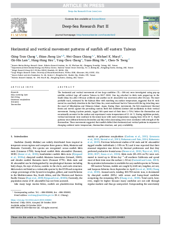 (PDF) Horizontal and vertical movement patterns of sunfish off eastern ...
