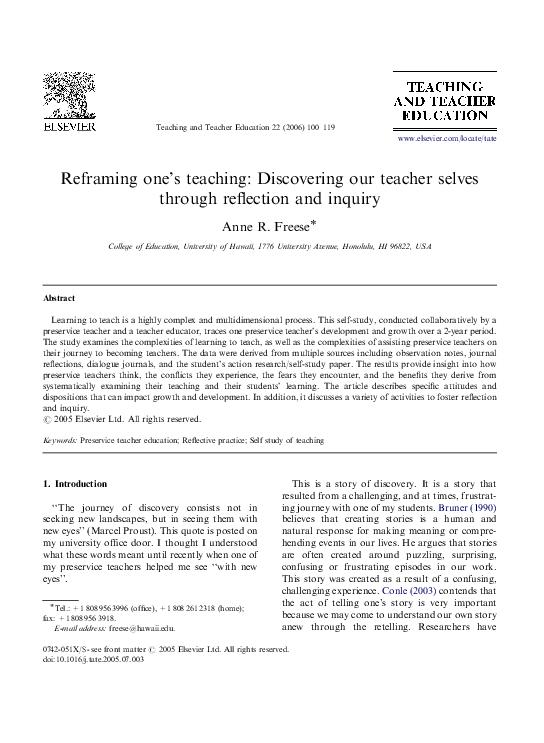 (PDF) Reframing one's teaching: Discovering our teacher selves through ...